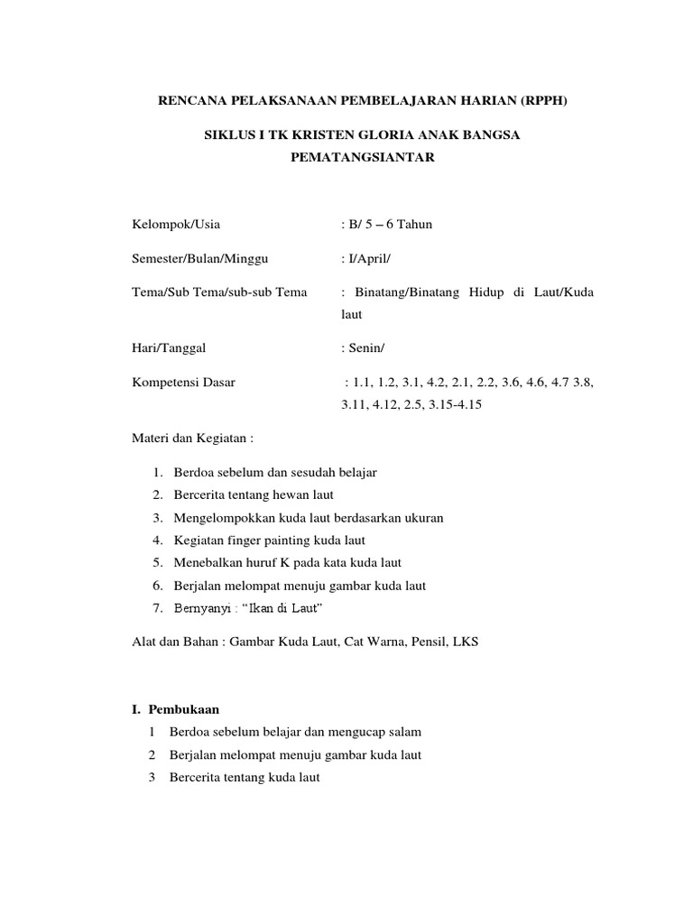 RPPH PKP Pra & Siklus 1 Meldri | PDF