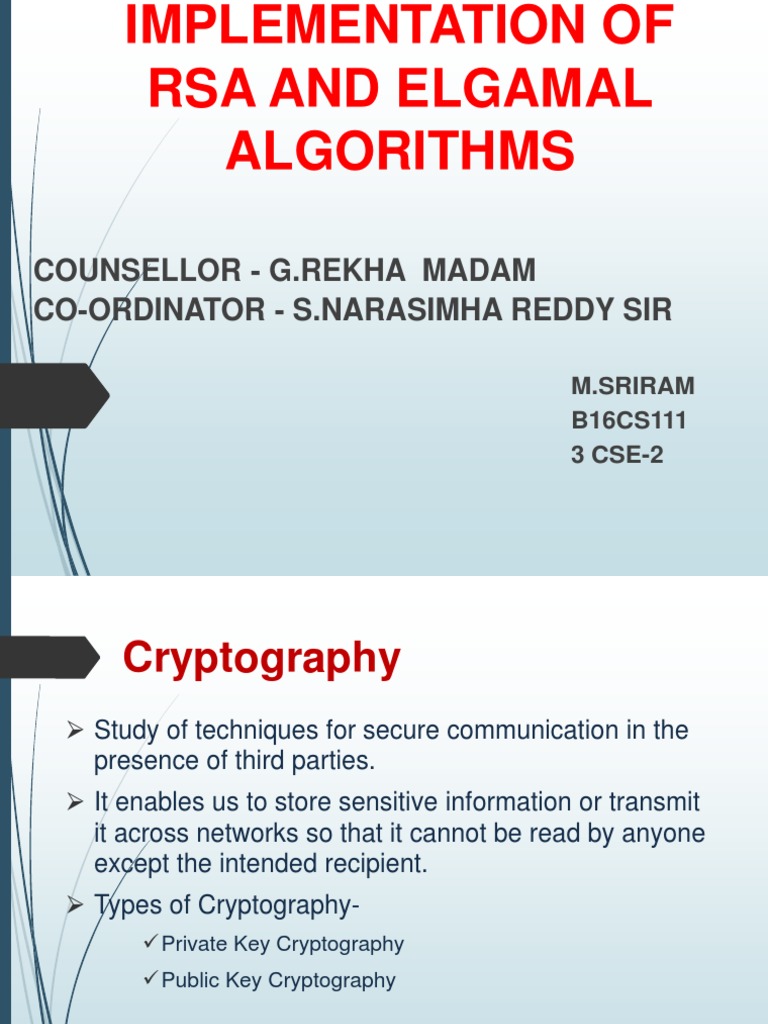 Rsa and Elgamal Algorithms | PDF | Cryptography | Public Key Cryptography