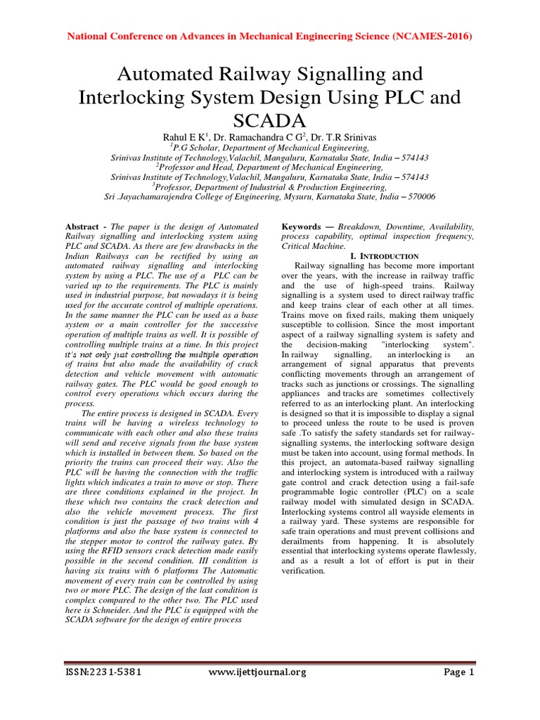 Automated Railway Signalling and Interlocking System Design Using PLC ...