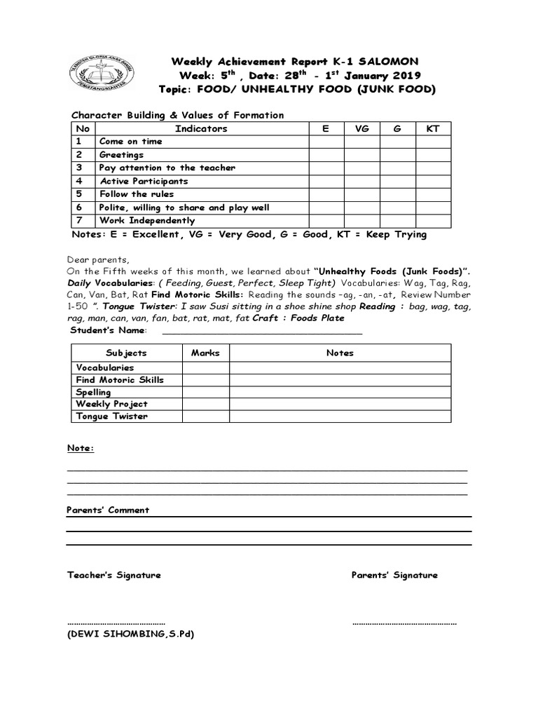 Weekly Achievement Report K | PDF