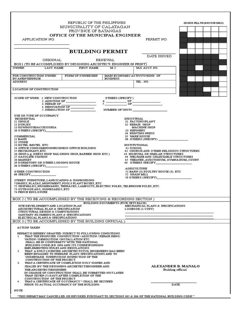 Building Permit: Office of The Municipal Engineer | PDF | Architect ...