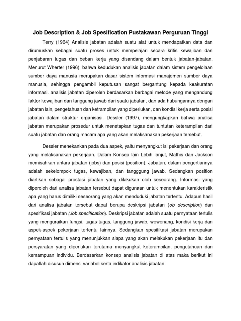 Job Description & Spesification | PDF
