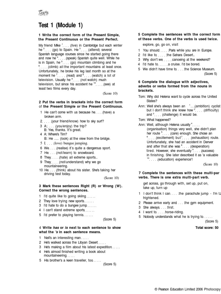 NEW Opportunities Intermediate TESTs Book | PDF | Baggage | Verb