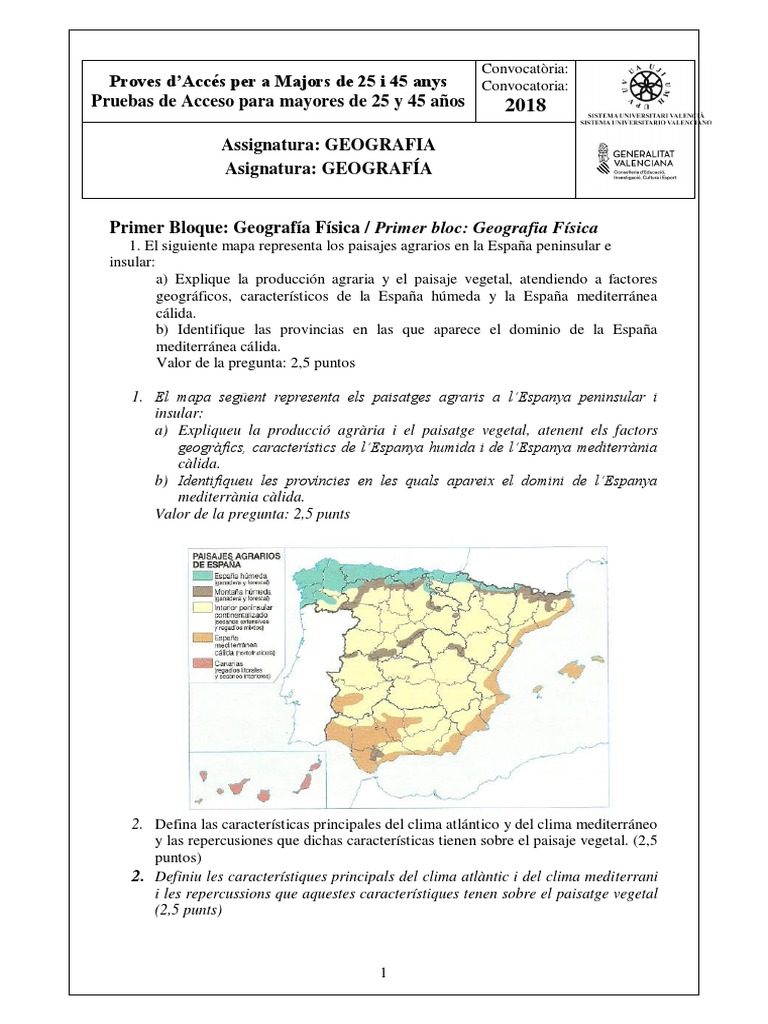 Examen Geografía 2018 | PDF