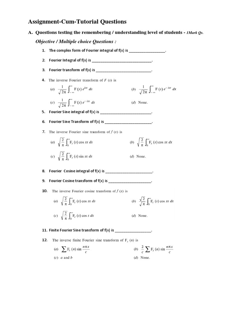 Fourier Transform Assignment Questions | PDF | Trigonometric Functions | Sine
