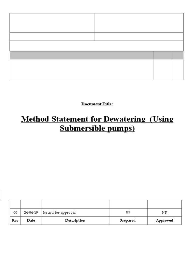 Method Statement For Dewatering (Using Submersible Pumps) : Document Title | PDF | Economic ...