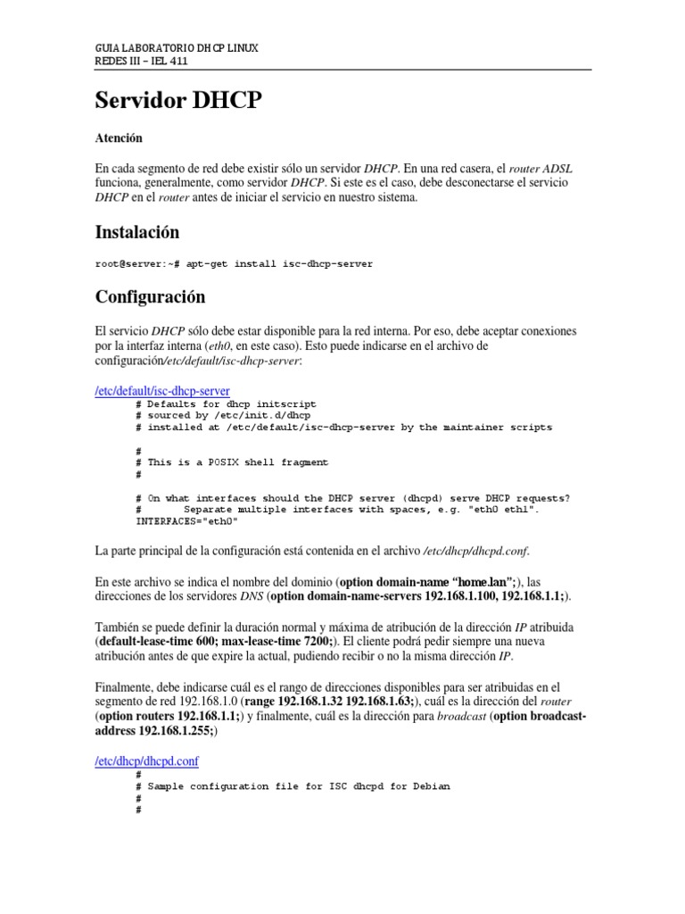 Guía DHCP Linux | PDF | Red de área amplia | Arquitectura de Computadores
