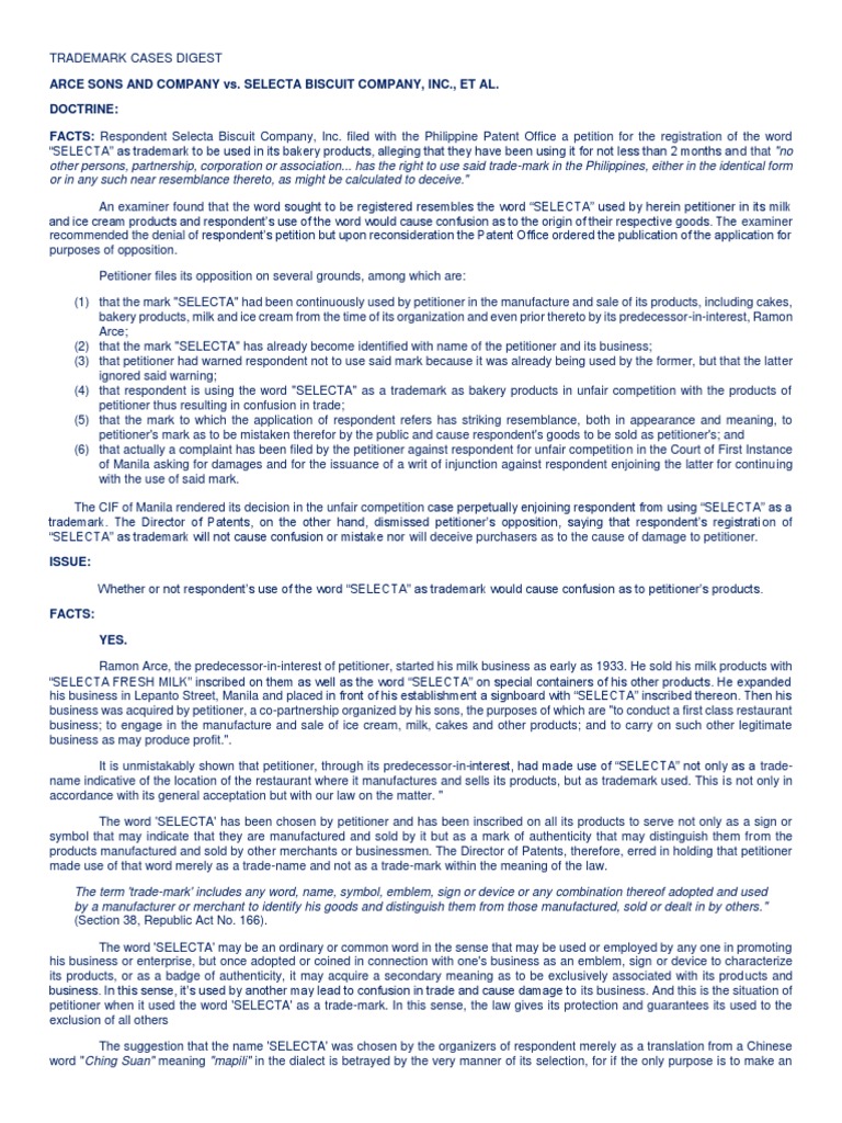 Trademark Cases | PDF | Trademark Distinctiveness | Trademark