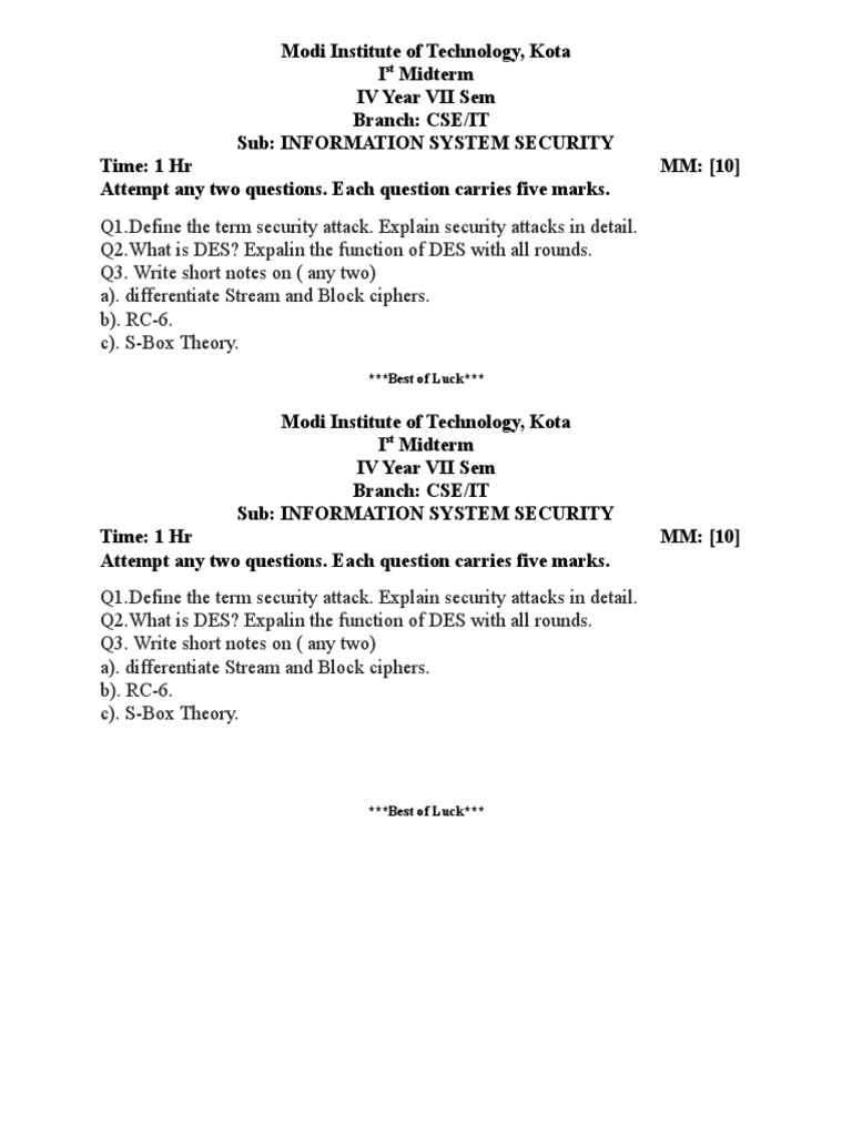 Information System Security Exam | PDF