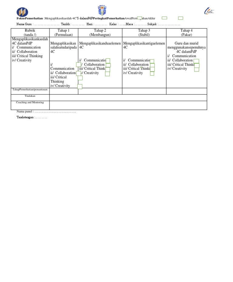 Borang Learning Walk 4c | PDF