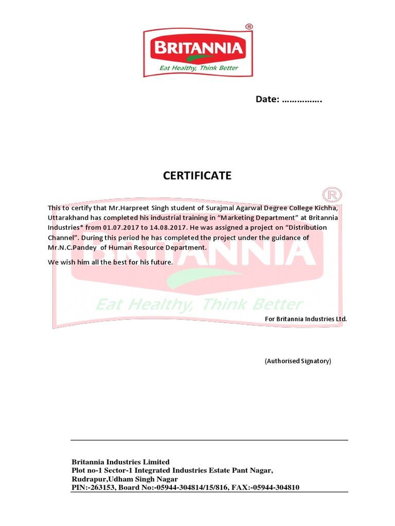 Britannia Certificate | PDF