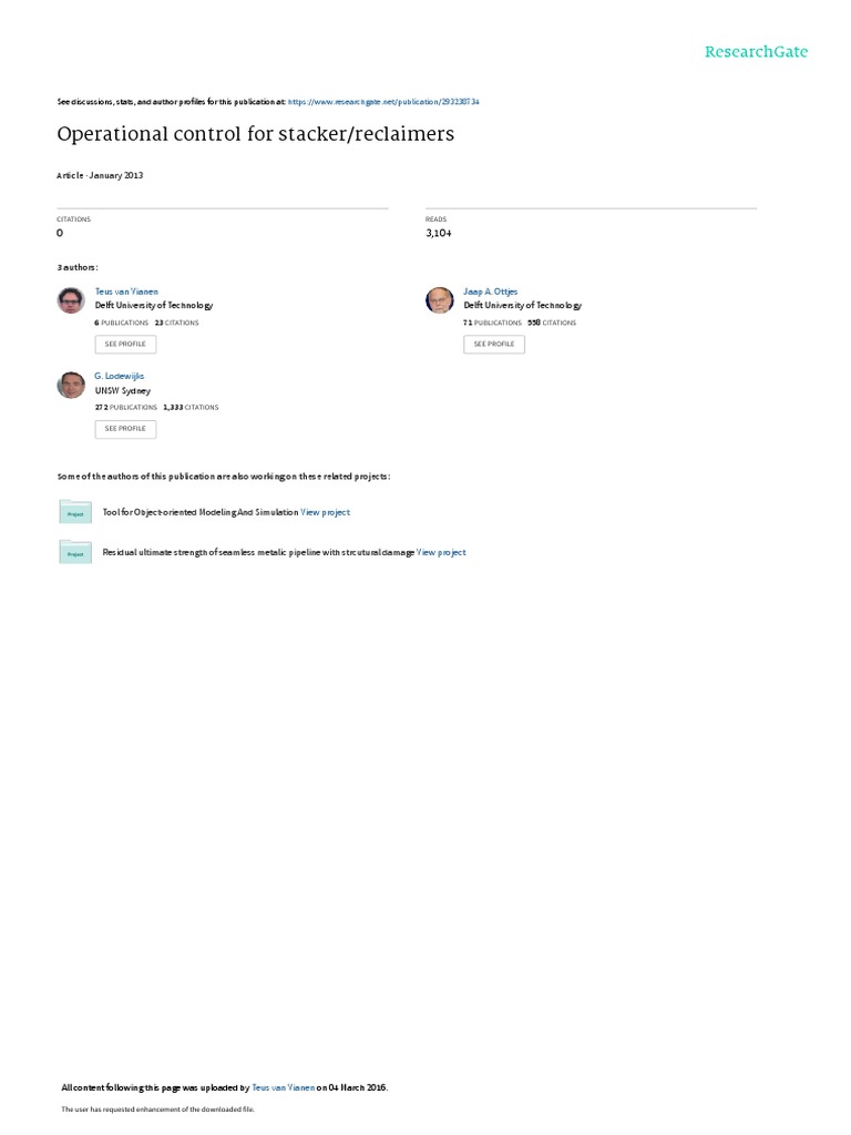 Stacker/Reclaimer Control Optimization | PDF | Computer Simulation | Simulation