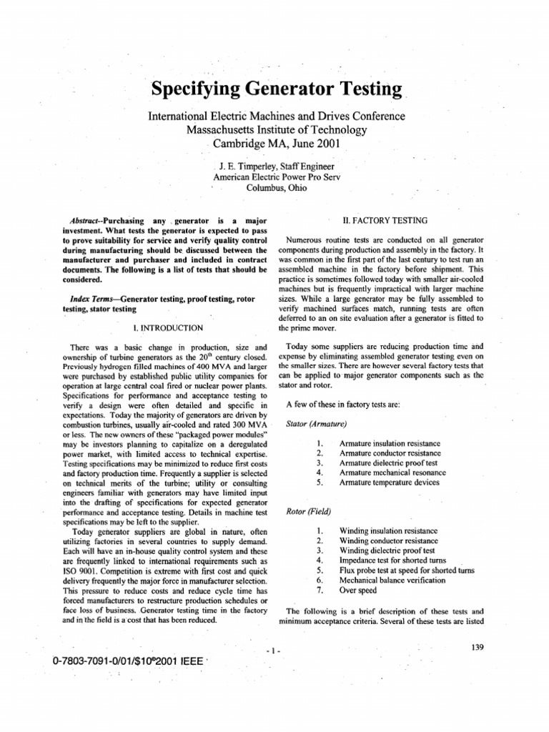 Specifying Generator Testing | PDF | Electric Generator | Electrical ...
