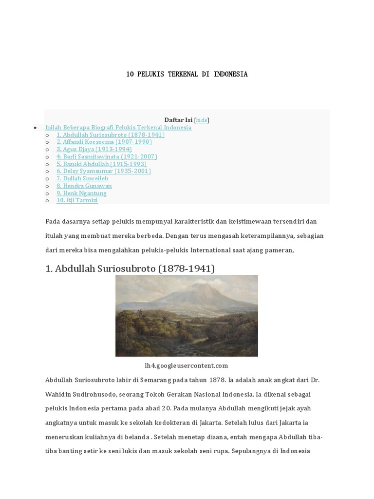 Pelukis Terkenal Indonesia Abad 20 | PDF