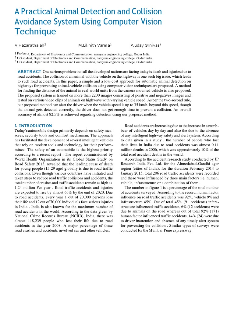 A Practical Animal Detection and Collision Avoidance System Using Computer Vision Technique ...