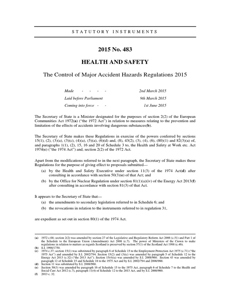 The Control of Major Accident Hazards Regulations 2015: 2015 No. 483 ...