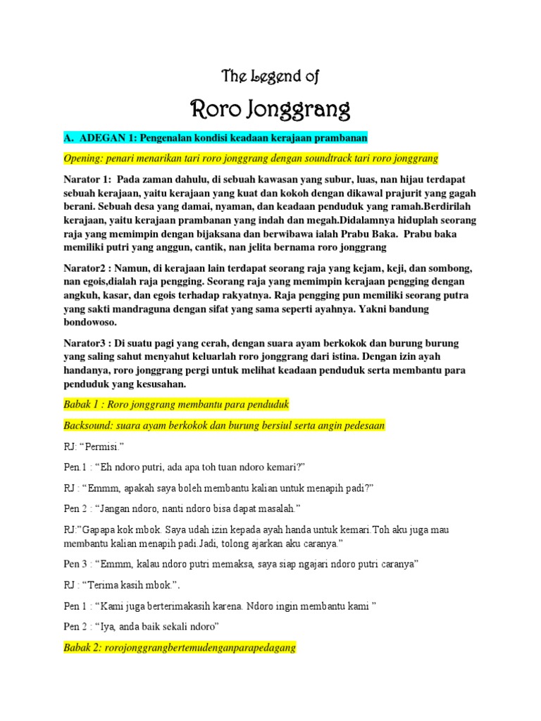 Legenda Roro Jonggrang dan Bandung Bondowoso | PDF