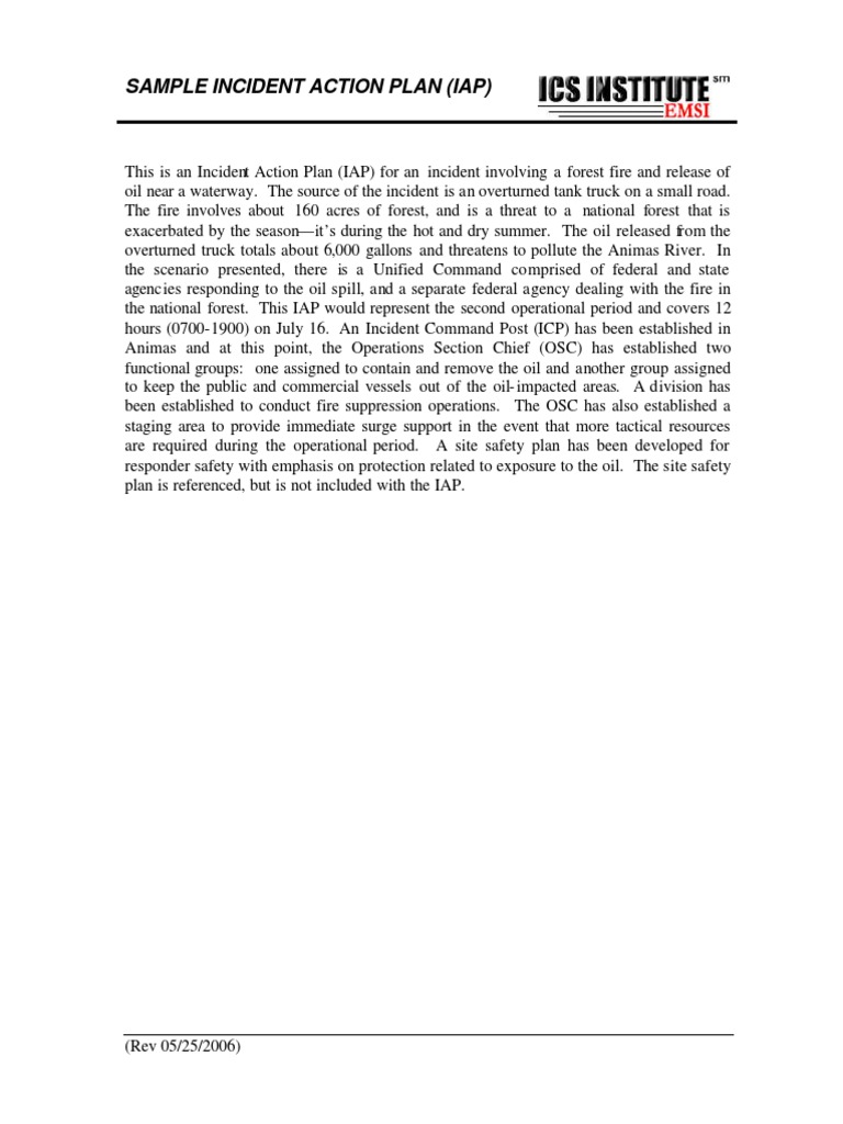 Sample Incident Action Plan | PDF | Incident Command System | Paramedic