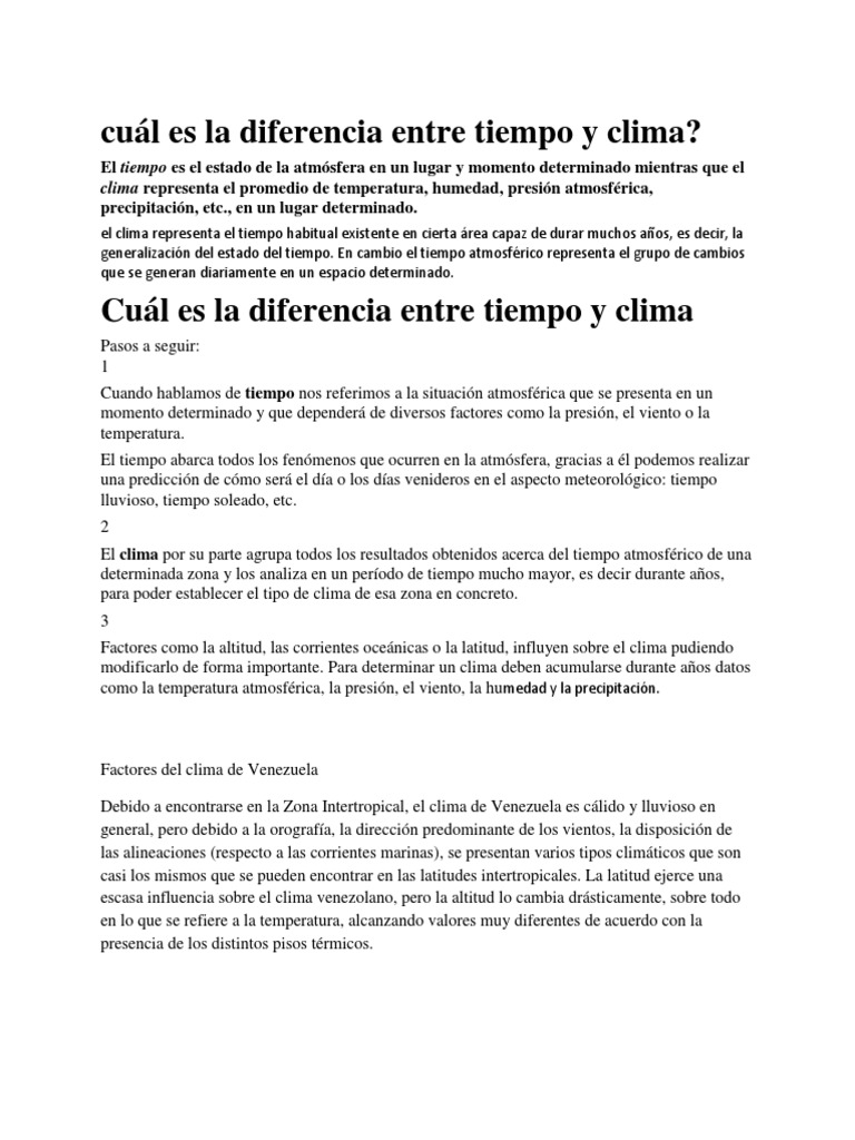 Diferencia entre clima y tiempo | PDF | Clima | Ciencia medioambiental