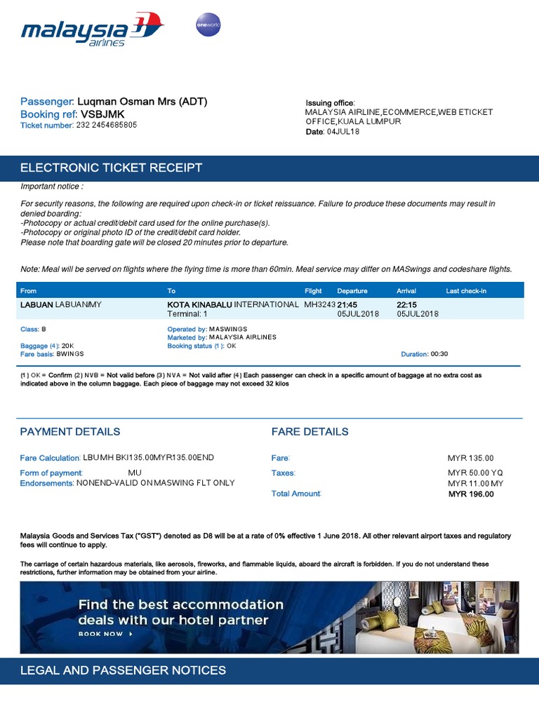 Your Electronic Ticket-EMD Receipt.pdf | Service Industries | Business