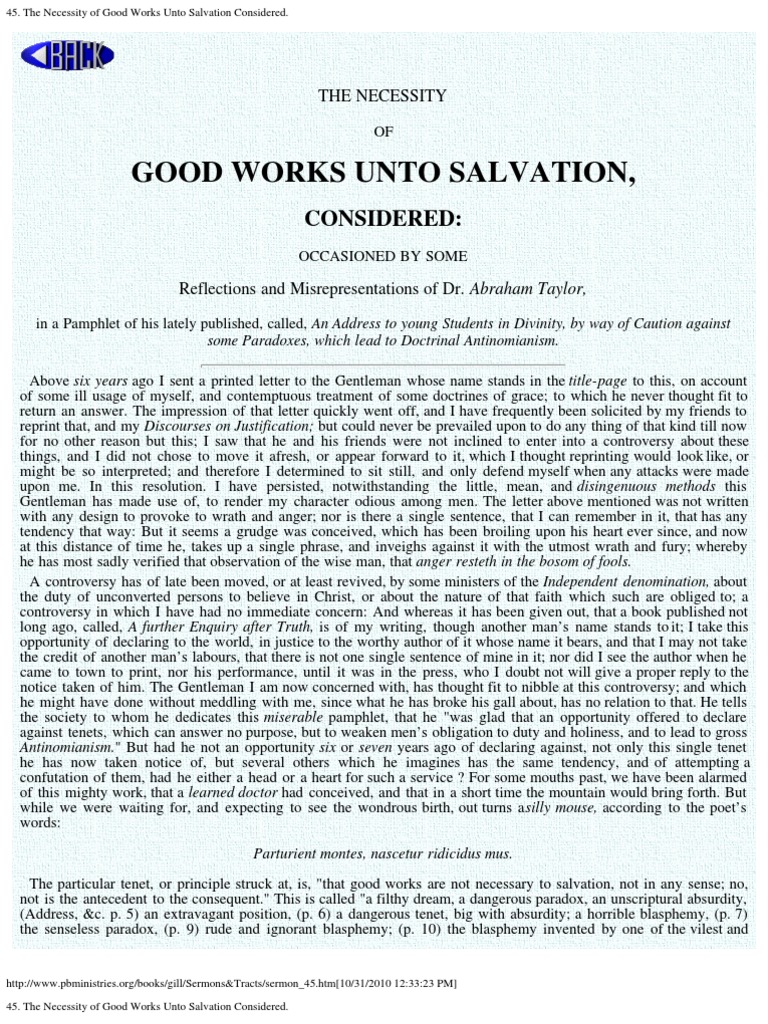 The Necessity of Good Works Unto Salvation Considered. | PDF | Good ...