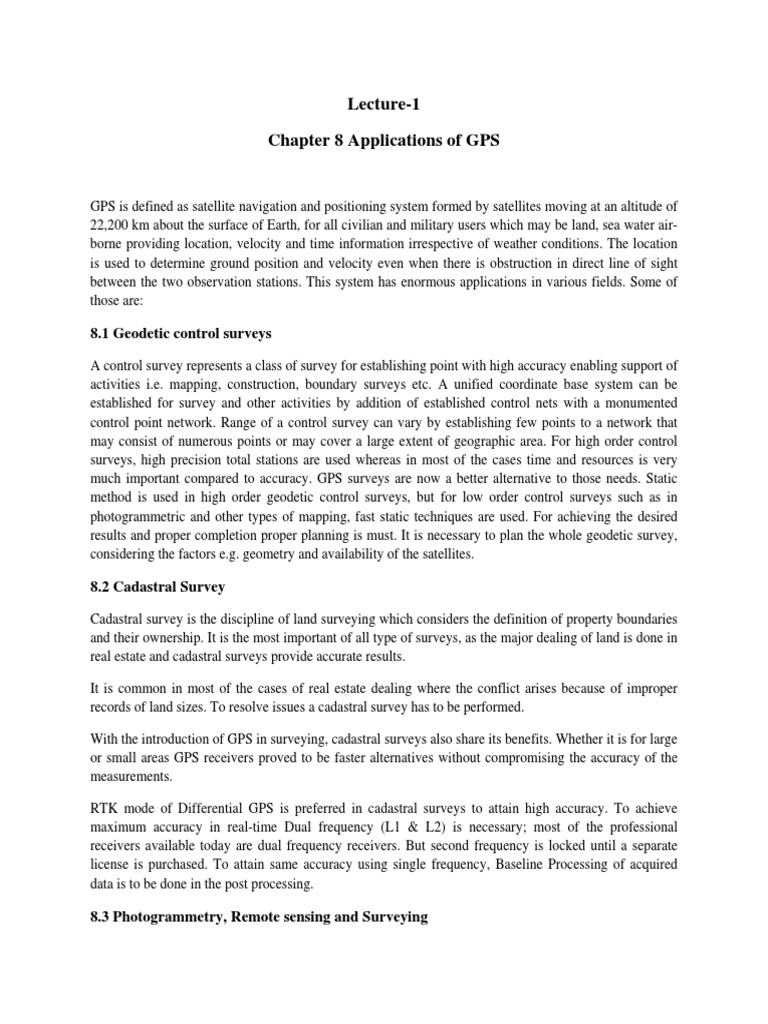 Lecture-1 Chapter 8 Applications of GPS: 8.1 Geodetic Control Surveys | PDF | Surveying | Global ...