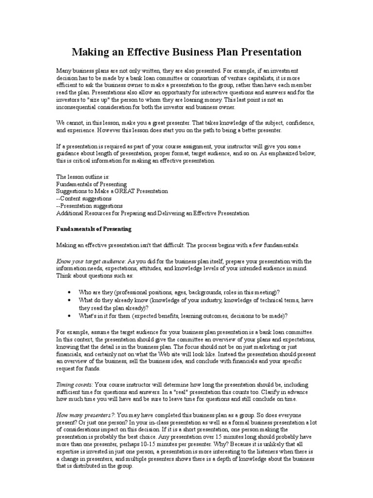 Making An Effective Business Plan Presentation | PDF | Business Plan ...