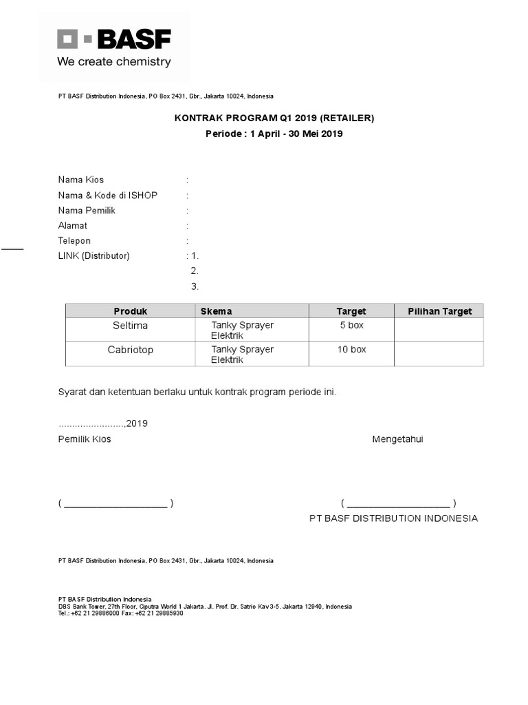 Contoh Surat Kontrak Program (Retailer) Tangky April-June | PDF