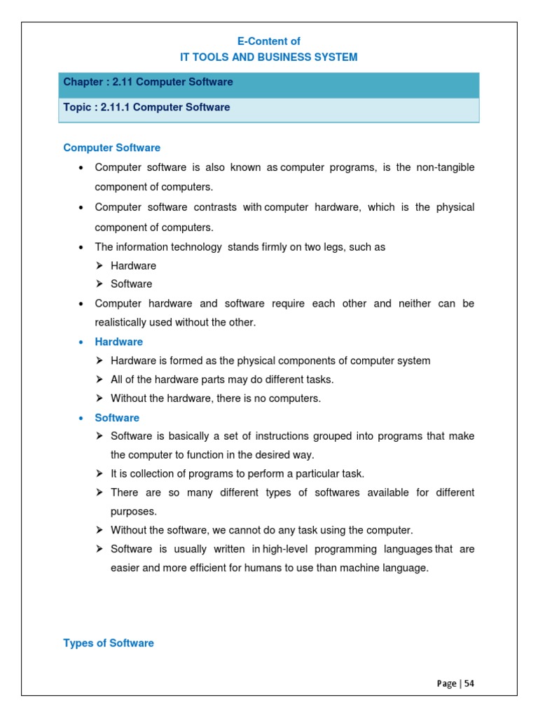 Chapter: 2.11 Computer Software Topic: 2.11.1 Computer Software | PDF ...