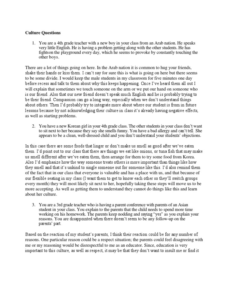 Culture Questions | PDF | English As A Second Or Foreign Language ...