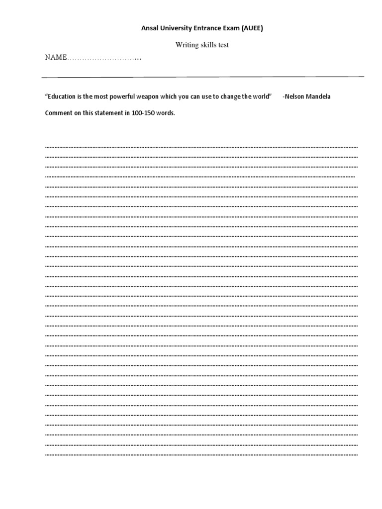 Writing Skills Test NAME : Ansal University Entrance Exam (AUEE) | PDF