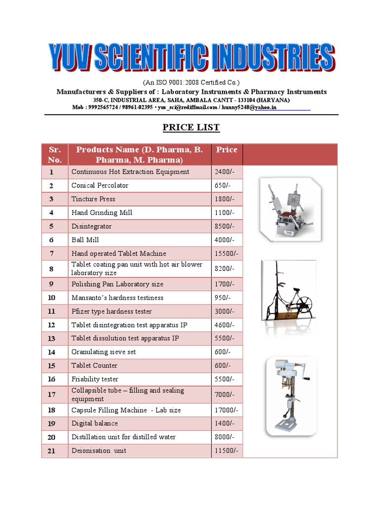 YUV SCIENTIFIC INDUSTRIES Rate Products Am PDF | PDF | Tablet (Pharmacy ...