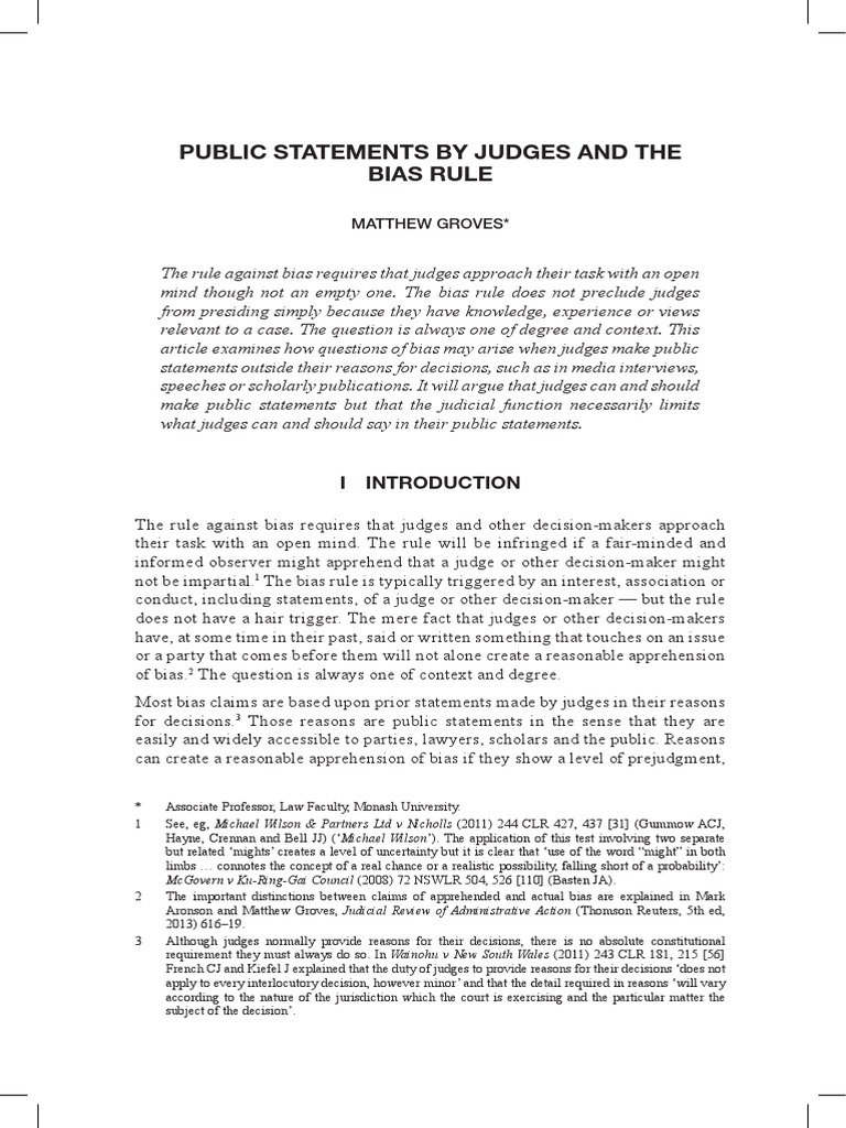 Public Statements by Judges and The Bias Rule | PDF | Judgment (Law ...