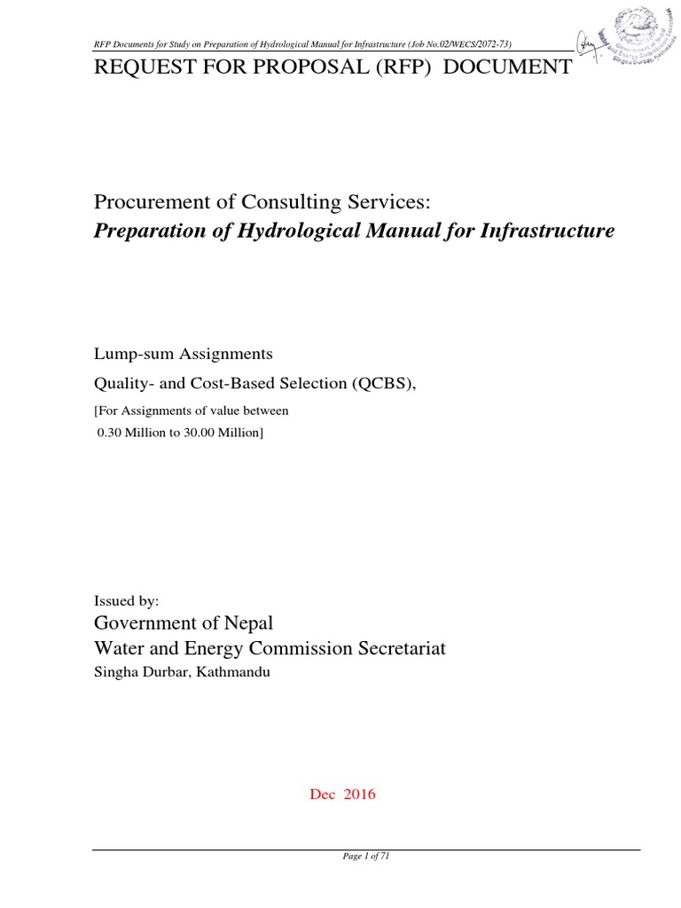 Request For Proposal (RFP) Document: Preparation of Hydrological Manual ...