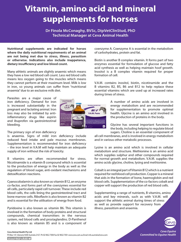 Vitamin Amino Mineral Supplement For Horses Pdf Vitamin Dietary