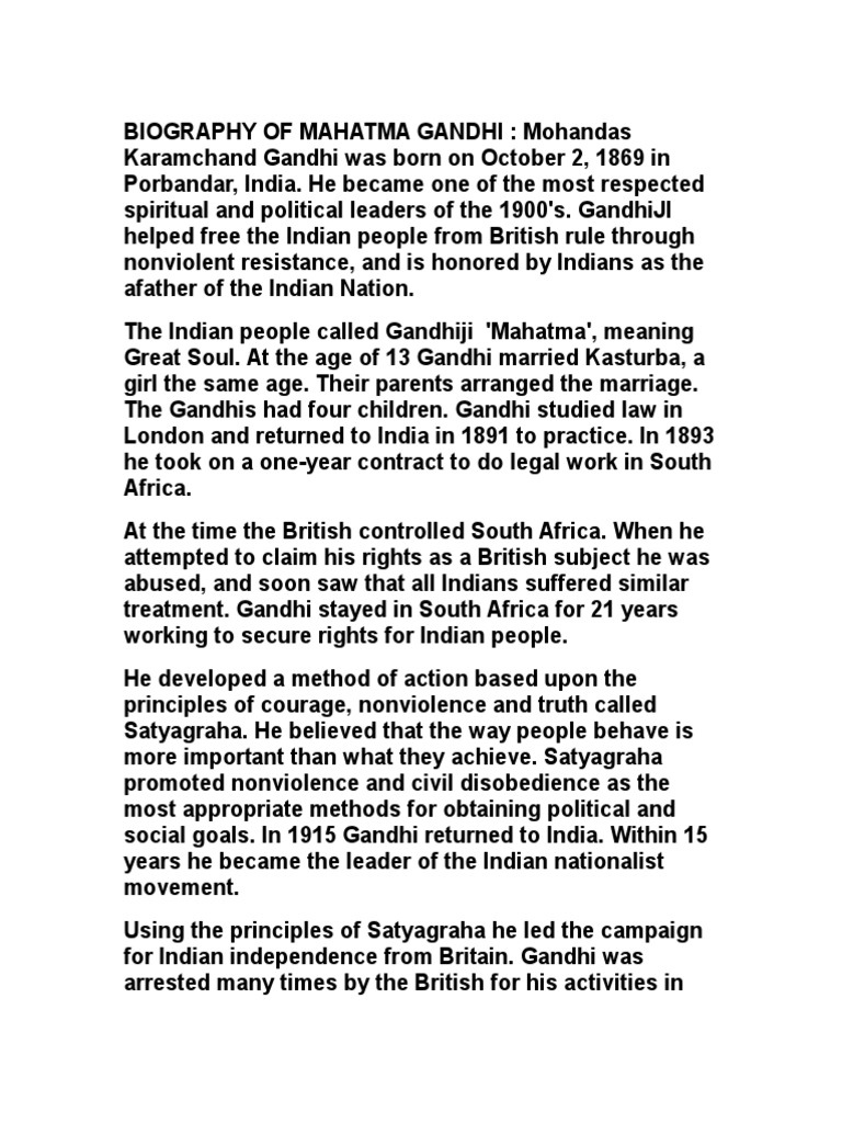 Biography of Mahatma Gandhi | PDF | Mahatma Gandhi | South Asia