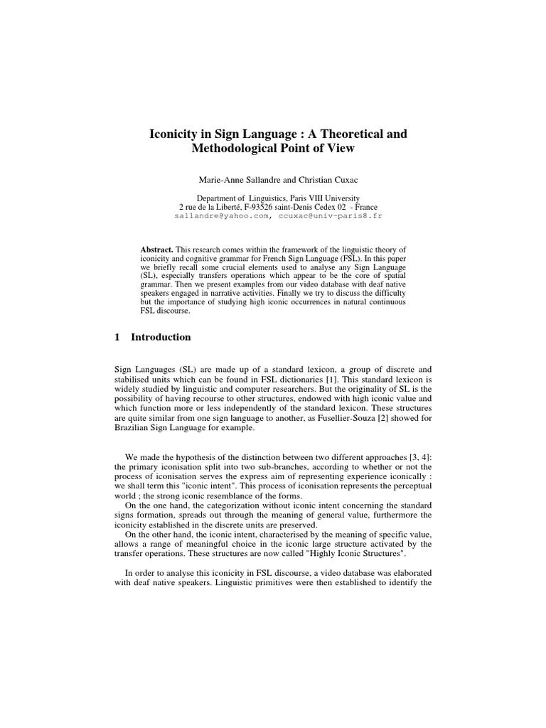 Iconicity in Sign Language: A Theoretical and Methodological Point of ...