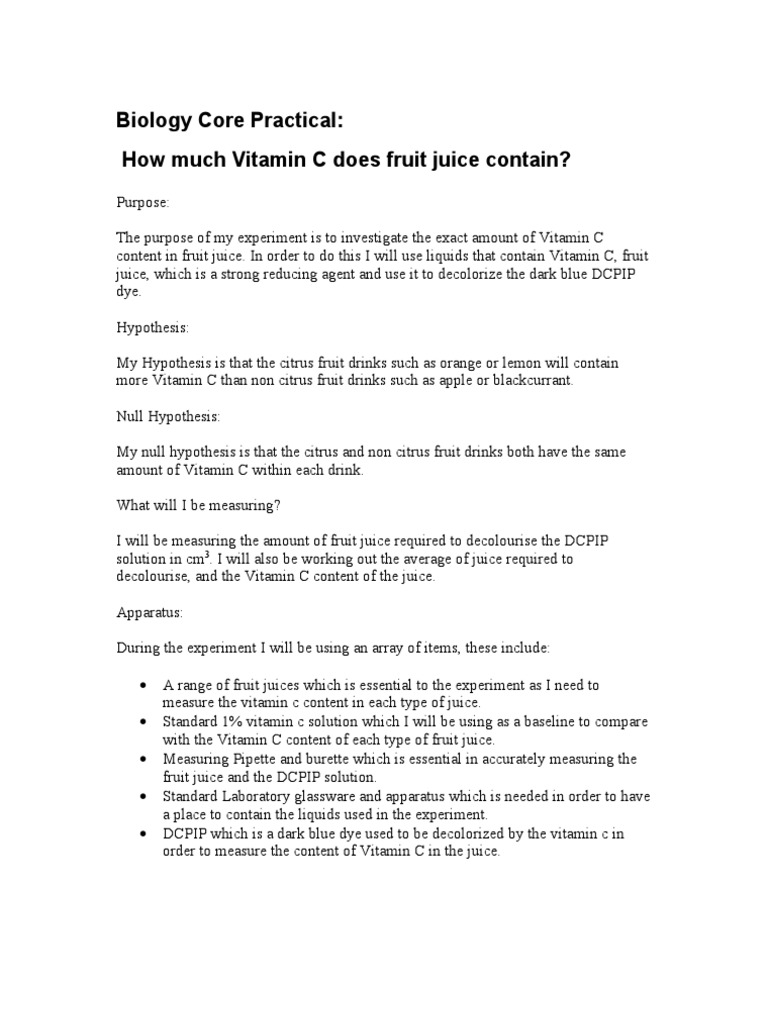 Biology Core Practical 2 | PDF | Experiment | Juice
