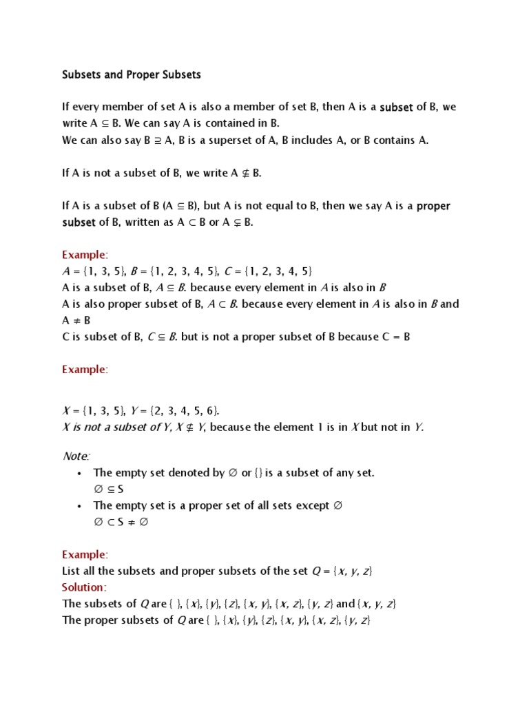 Subsets and Proper Subsets | PDF