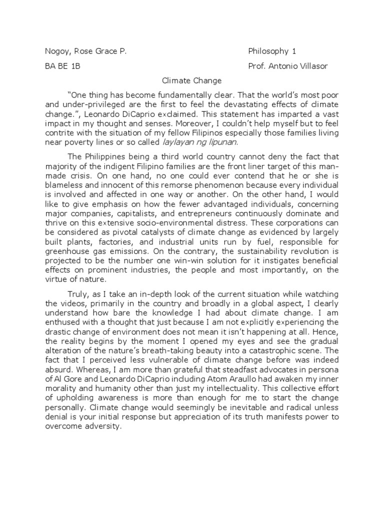 ClimateChange Reflection Paper | PDF | Climate Change | Change