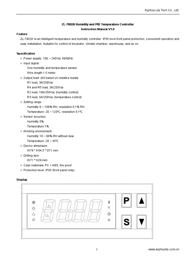 ZL-7802A en V1.0 20180427 | PDF | Hvac | Humidity