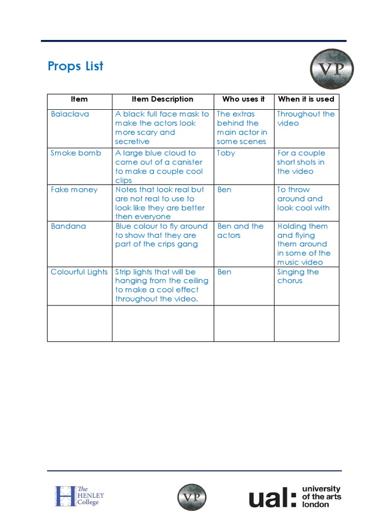 Props List FMP | PDF