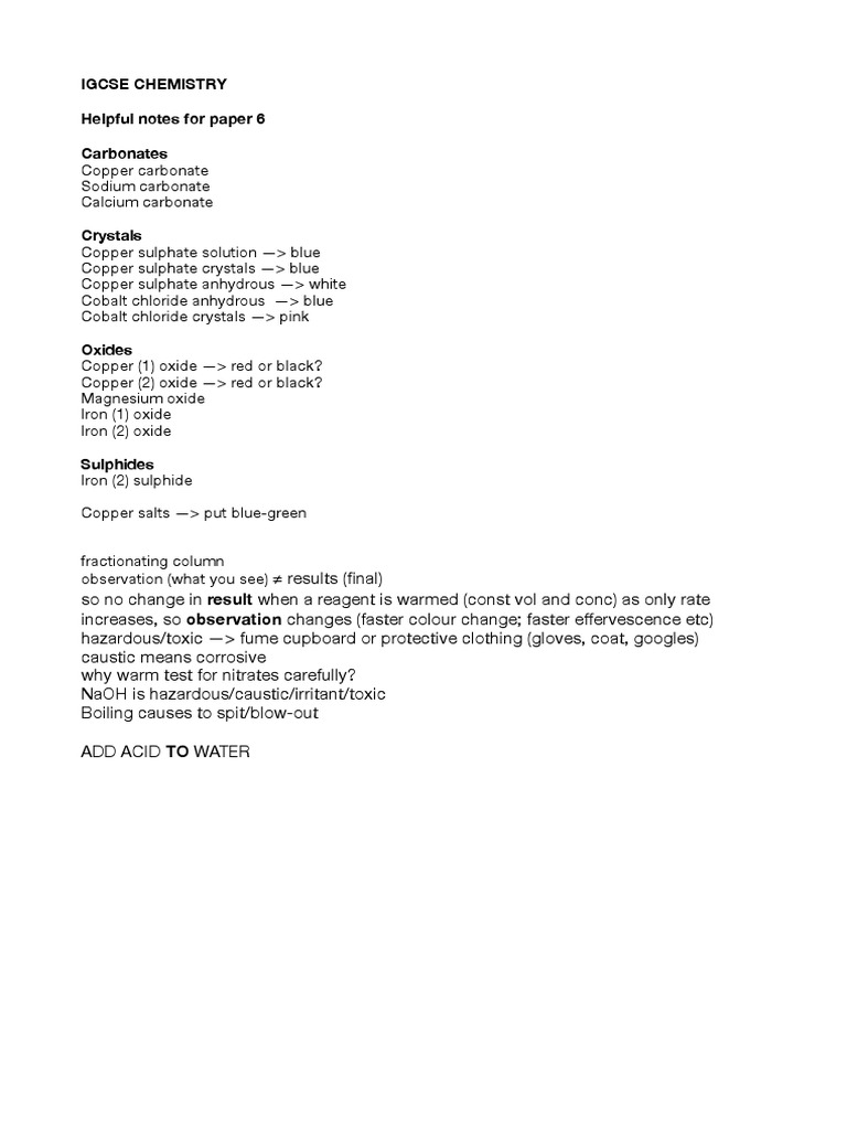 IGCSE Chemistry Notes: Carbonates & Oxides | PDF