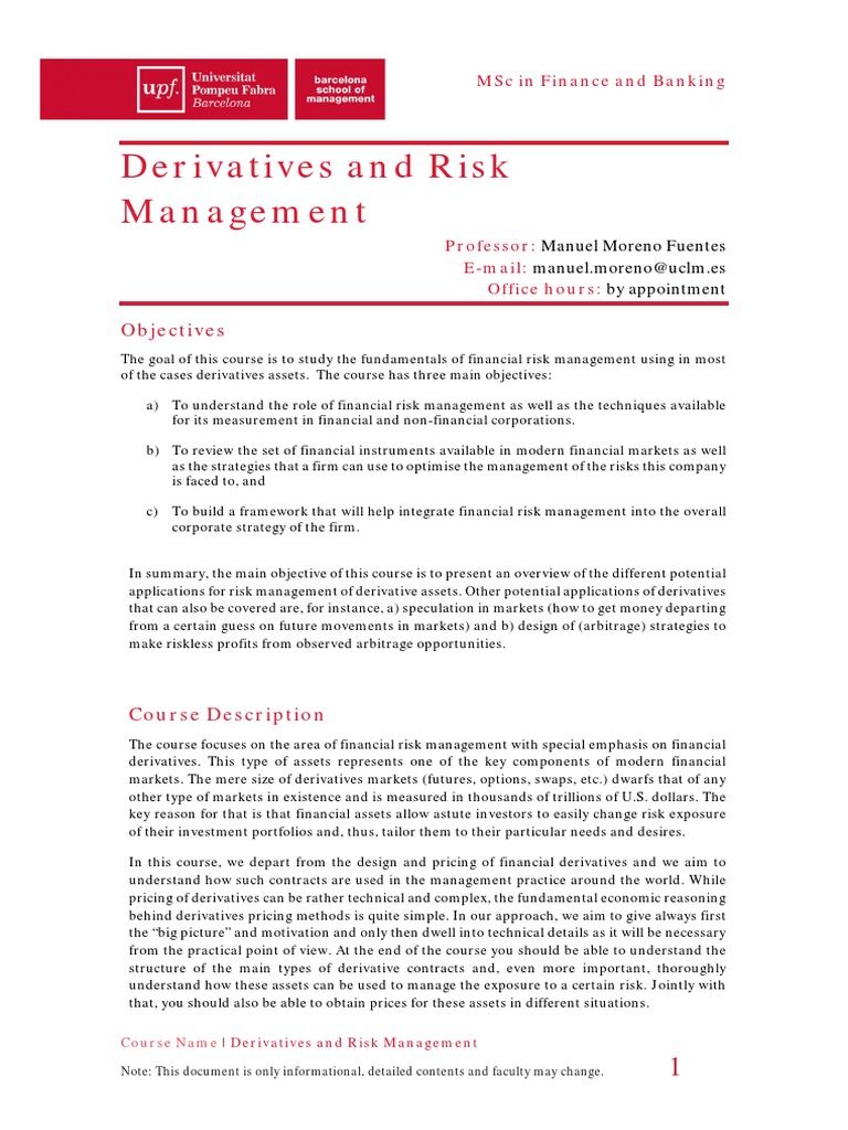 Mscfin Derivatives and Risk Management | PDF | Derivative (Finance ...