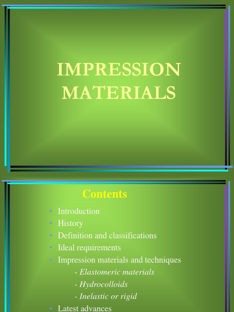 Classification of Dental Impression Materials | PDF | Chemical ...