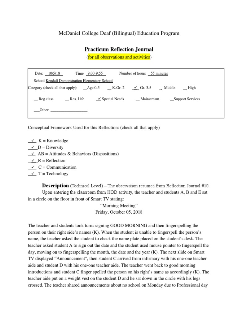 Mcdaniel College Deaf (Bilingual) Education Program Practicum ...