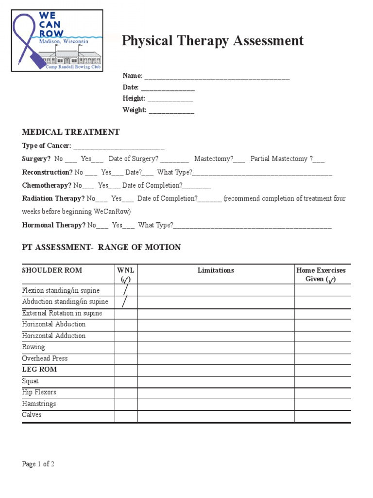 Physical Therapy Assessment: Medical Treatment | PDF