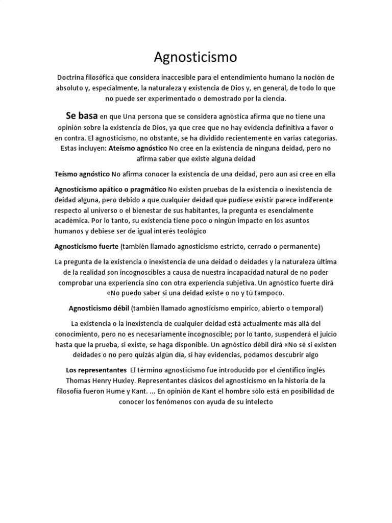Definición y Tipos de Agnosticismo | PDF | Agnosticismo | Teorías ...