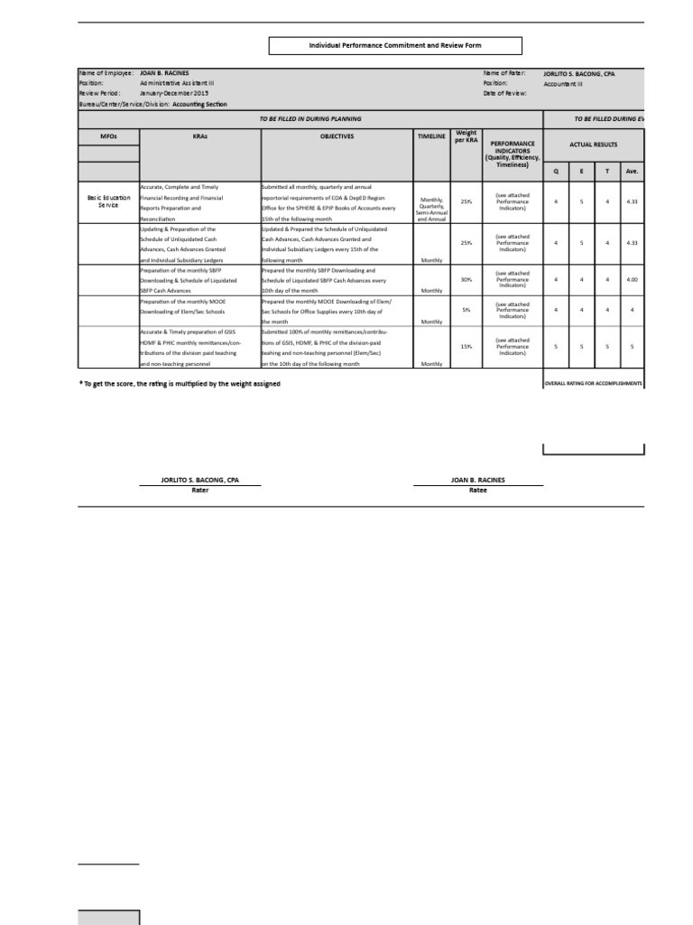 Sample Ipcrf | PDF | Accounting | Service Industries