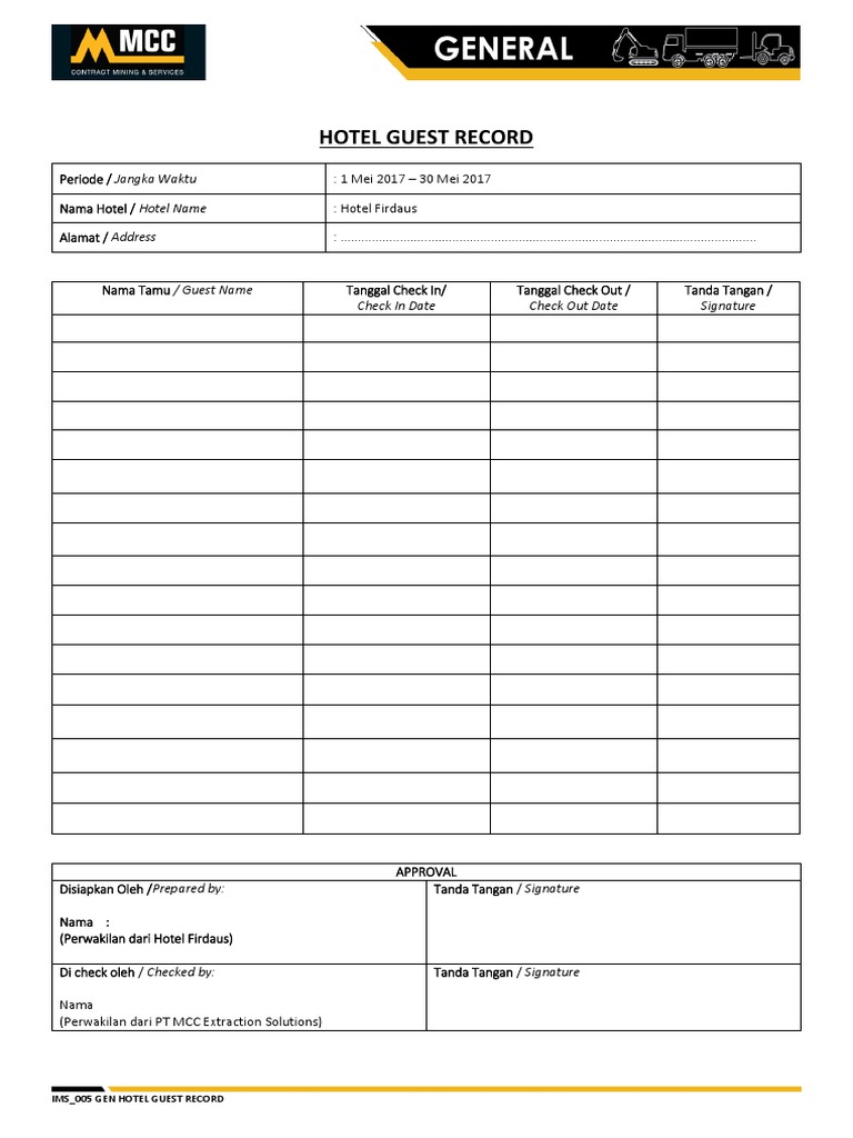 IMS - 005 GEN Hotel Guest Record | PDF